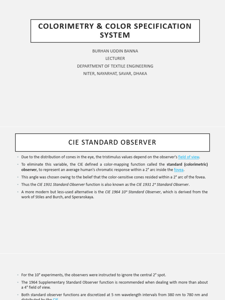 Colorimetry & Color Specification System | PDF | Color | Optics