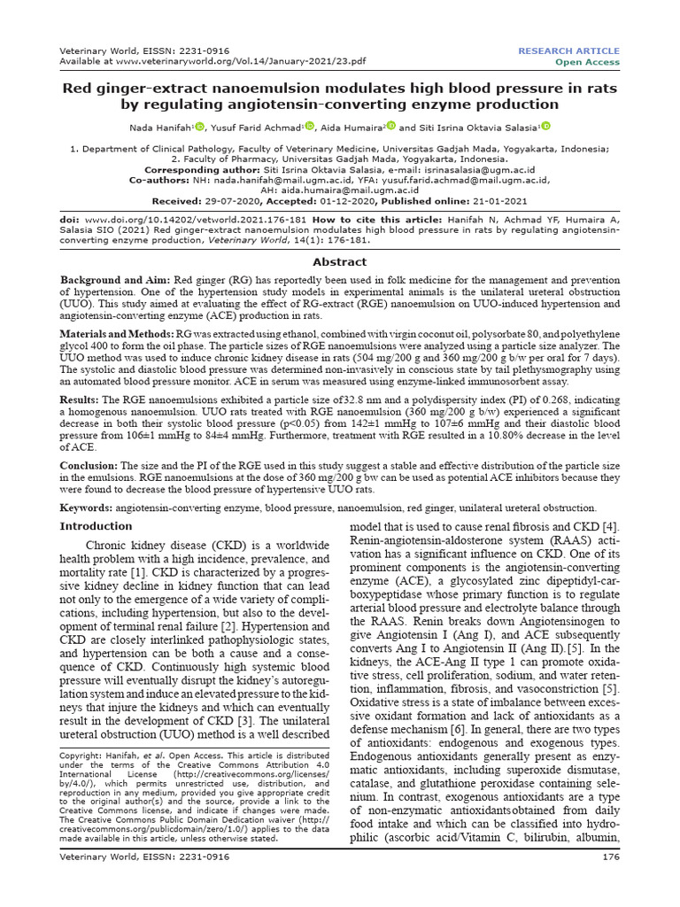 Red Ginger Extract Nanoemulsion Modulates High Blood Pressure in Rats ...
