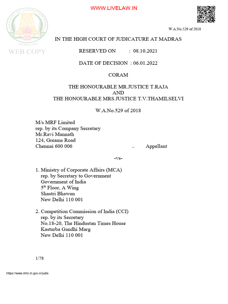 MRF Limited V Ministry of Corporate Affairs and Ors 407252 | PDF ...