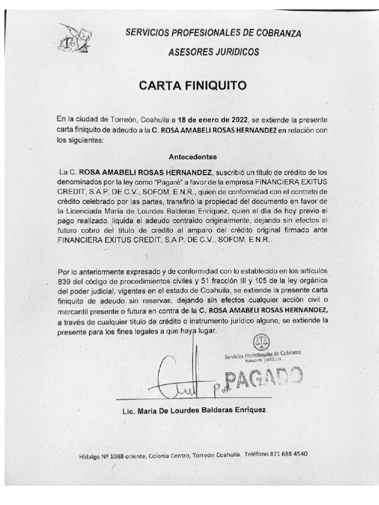 Carta Finiquito | PDF