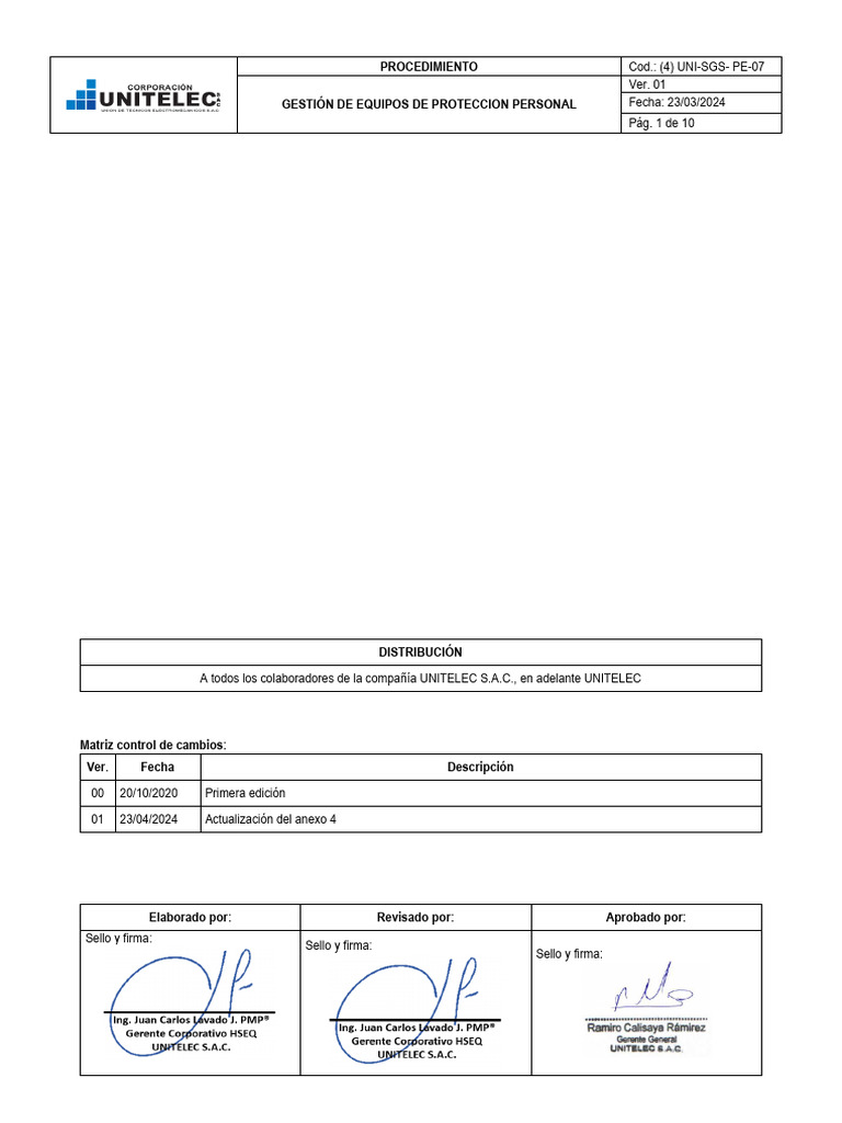 (4) UNI-SGS-PE-07 Gestión de EPPs Ver. 01 | PDF | Logística | Riesgo