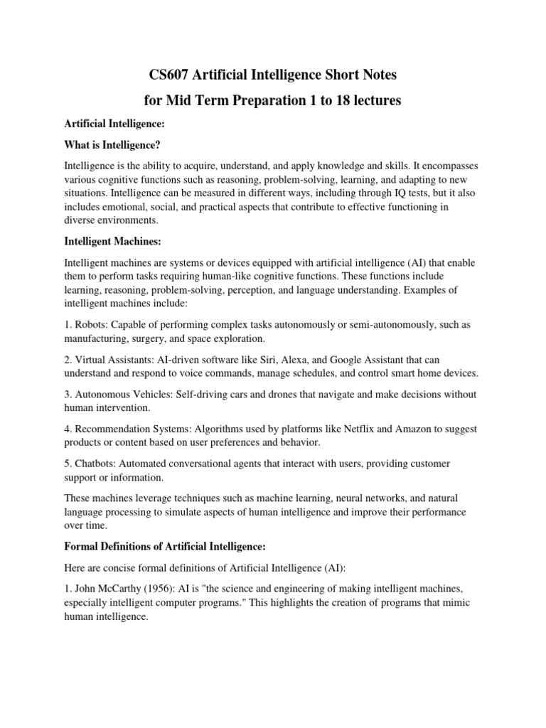 AI Midterm Notes: Lectures 1-18 | PDF | Artificial Intelligence ...