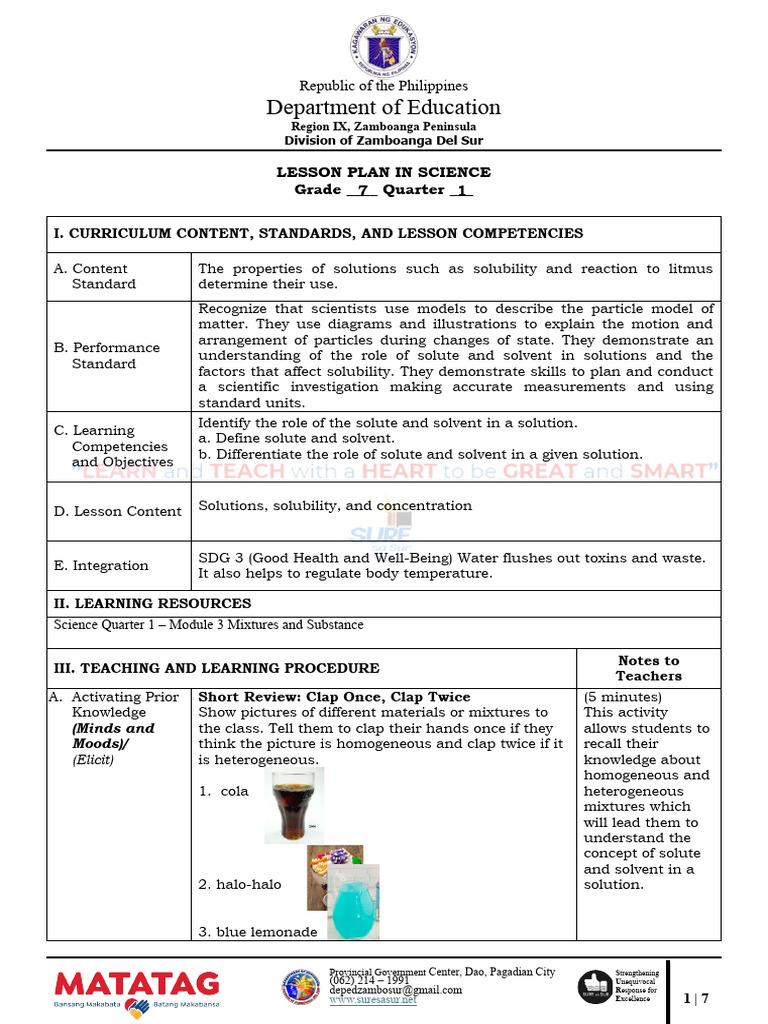 LP - G7 Science D | PDF | Mixture | Solubility