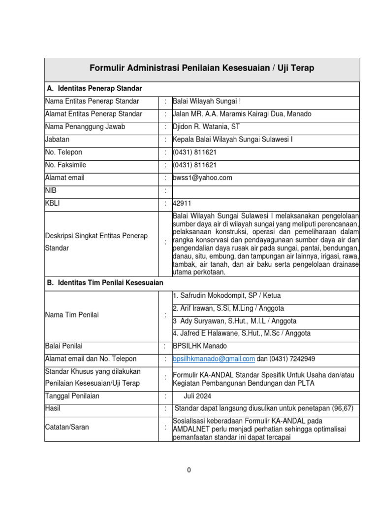 PK - Form - KA-ANDAL Pembangunan Bendungan Dan PLTA Lolak | PDF
