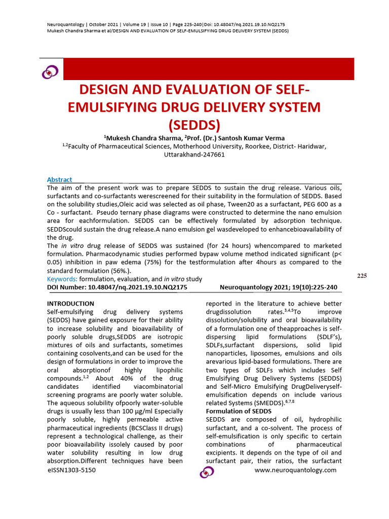SEDDS for Enhanced Drug Delivery | PDF | Emulsion | Surface Science
