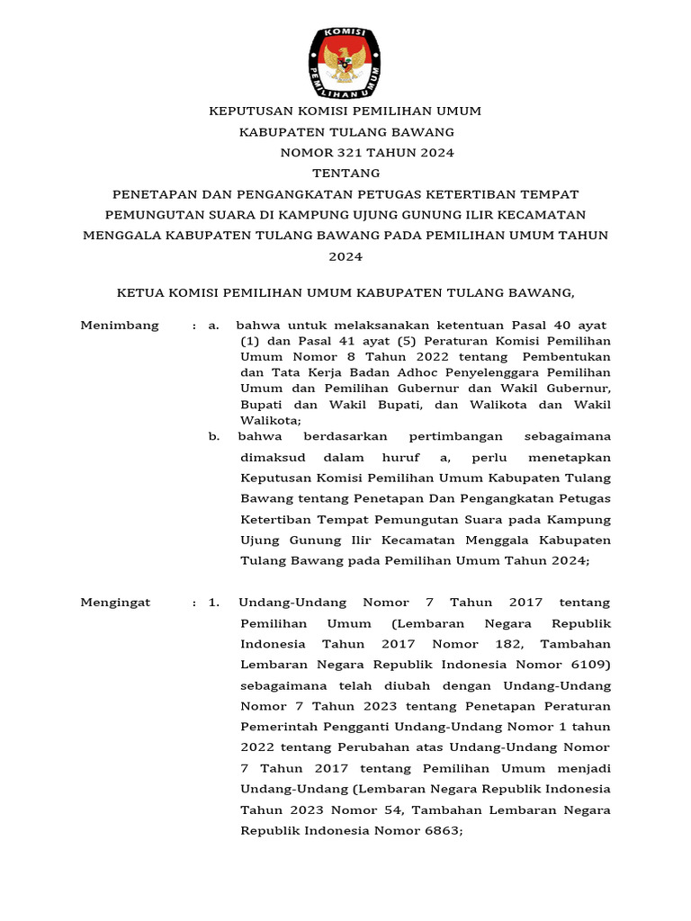 SK Pengangkatan Petugas Ketertiban TPS Ugi | PDF