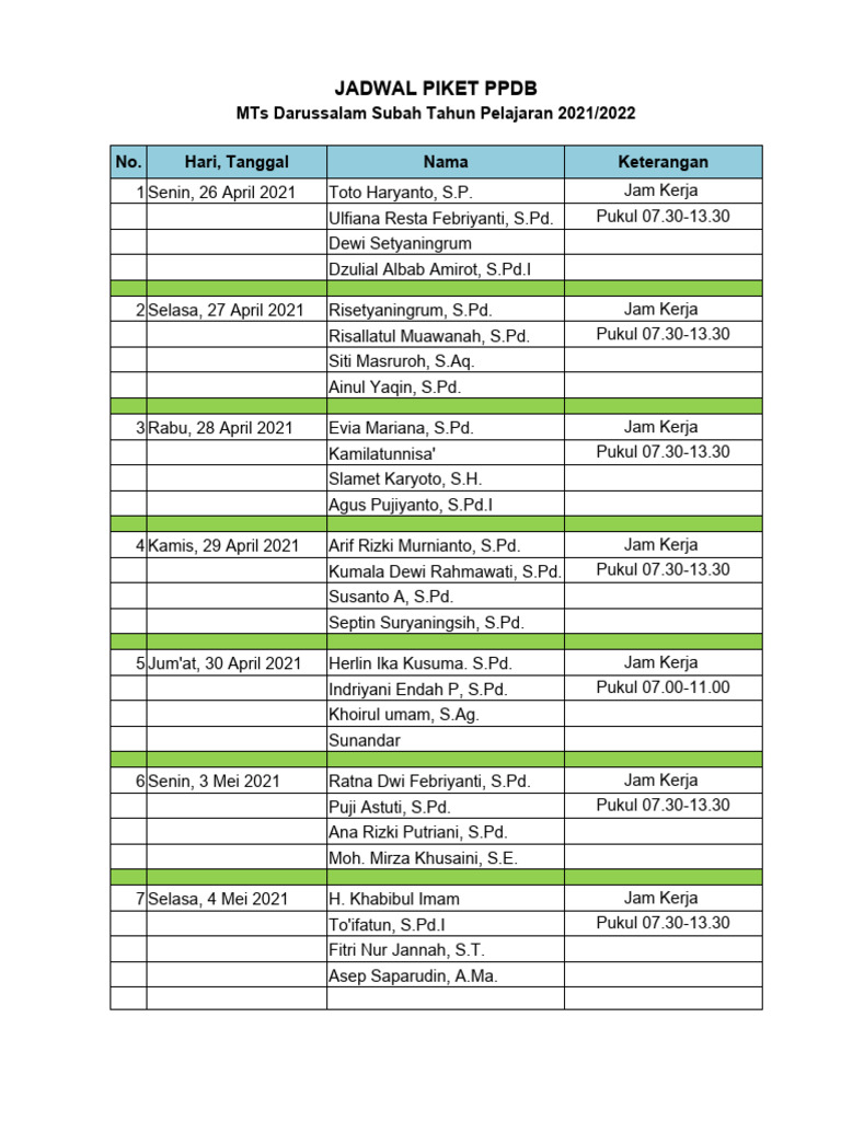 Jadwal Piket PPDB 20212022 | PDF