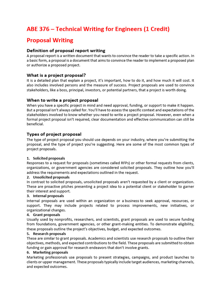 ABE 376 Proposal Writing Notes | PDF | Feasibility Study | Risk