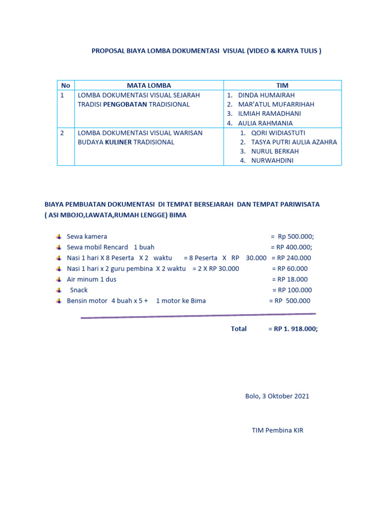 Proposal Lomba Dokumentasi | PDF