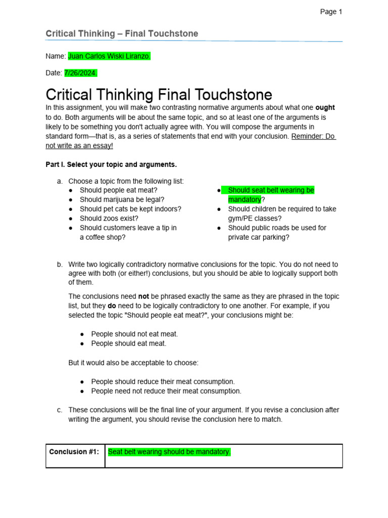 Critical Thinking Touchstone | PDF | Deductive Reasoning | Argument