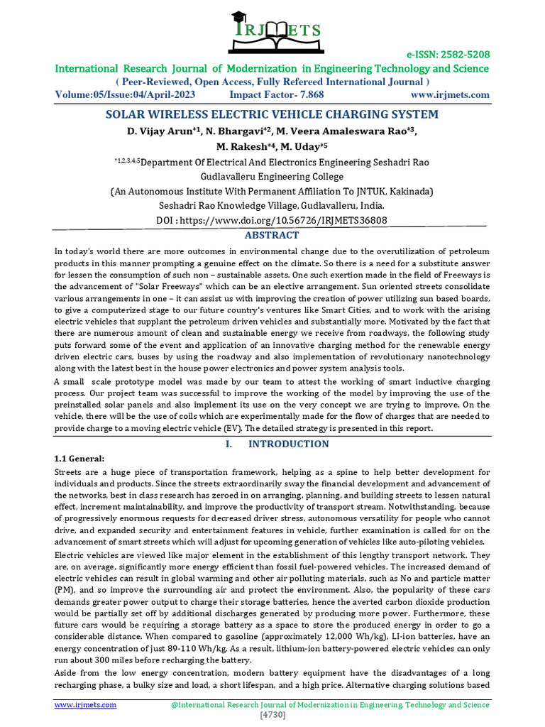 Fin Irjmets1682504271 | PDF | Electric Vehicle | Rechargeable Battery