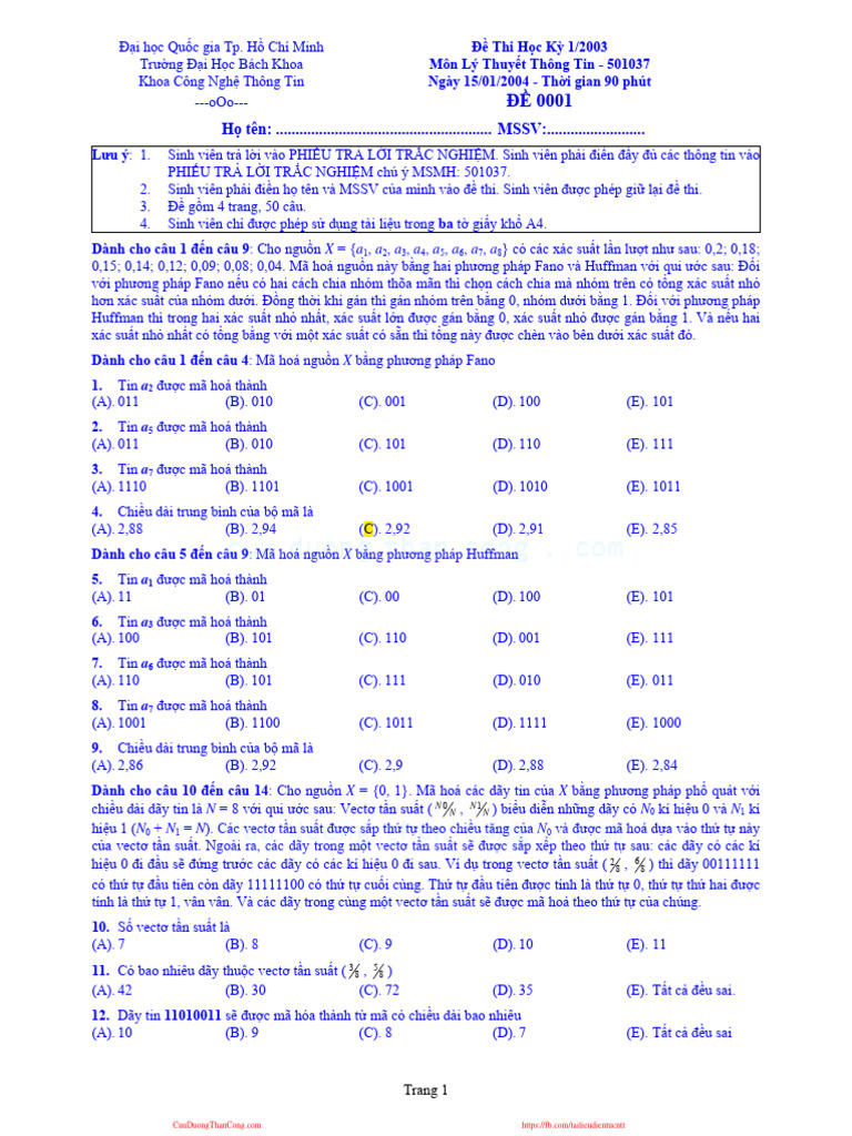 Ly Thuyet Thong Tin Bui Van Thanh LTTT de CK Hk1!03!04 (Cuuduongthancong - Com) | PDF