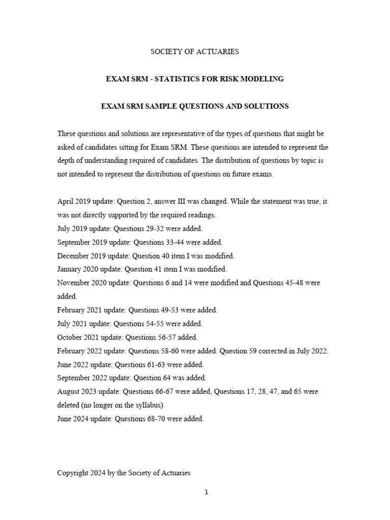 Exam SRM Sample Questions | PDF | Regression Analysis | Principal Component Analysis