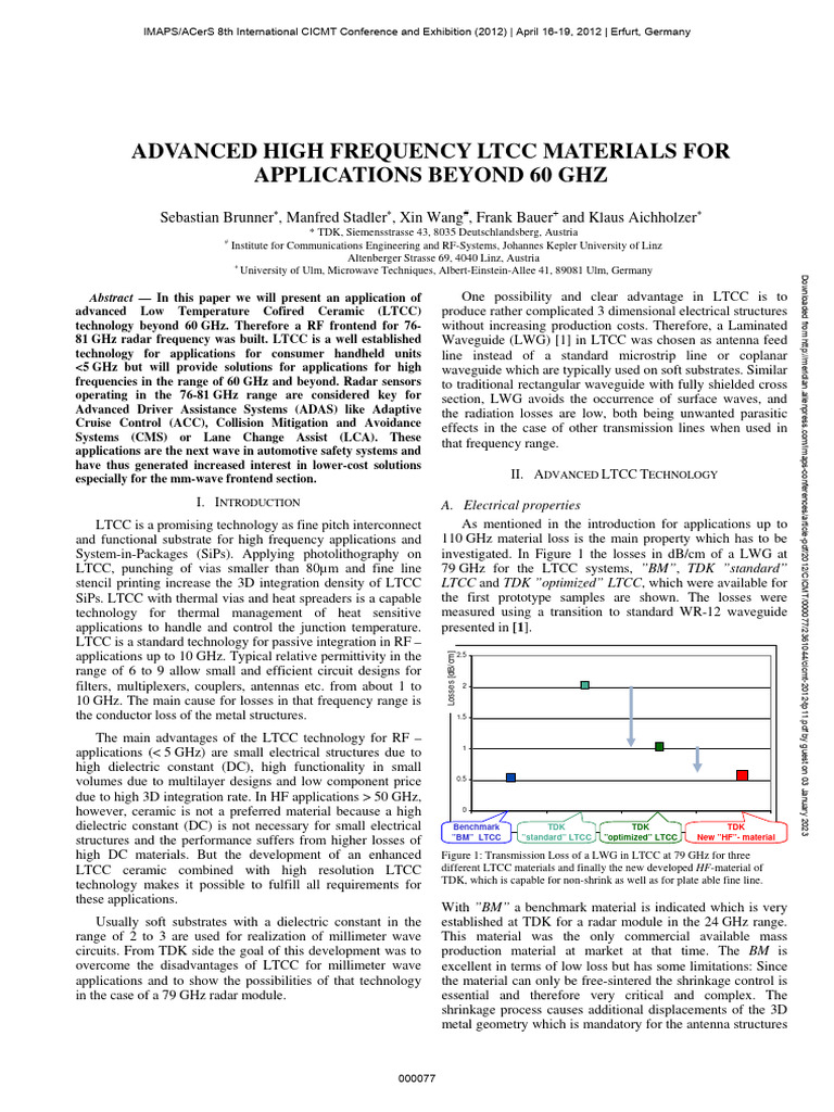 Advanced High Frequency LTCC Materials For Applications Beyond 60 GHZ ...