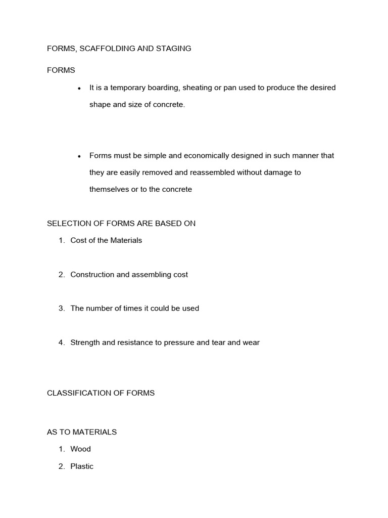 Forms, Scaffolding and Staging | PDF | Scaffolding | Materials