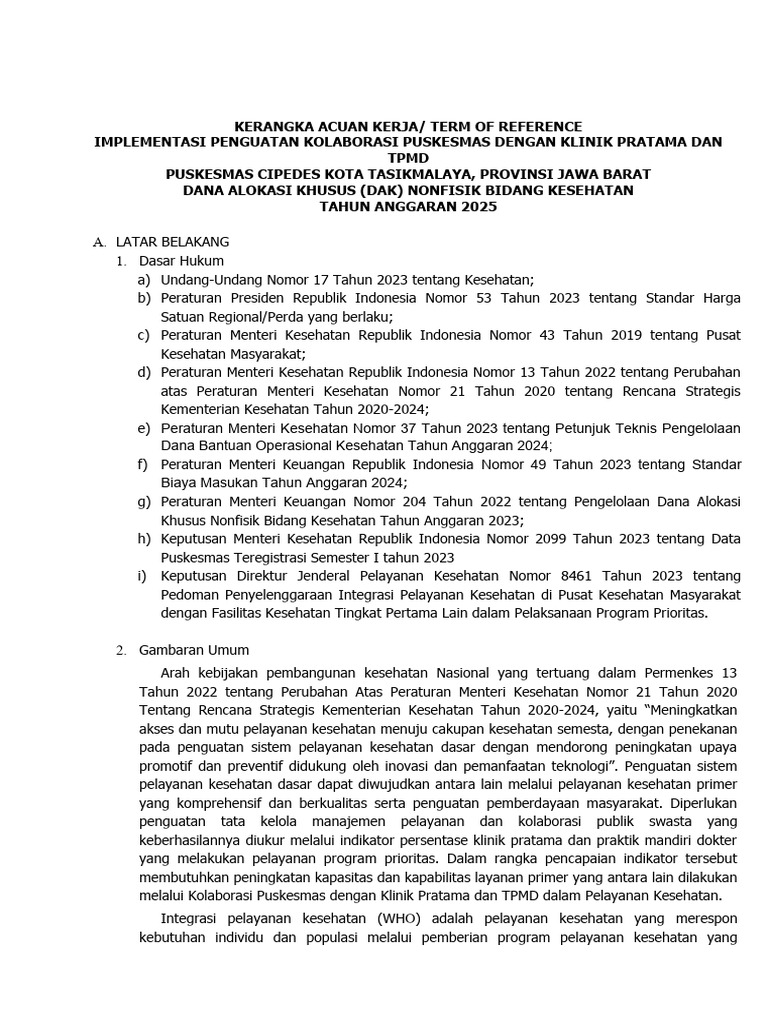 Template Tor Dak NF - Puskesmas - Penguatan Kolaborasi Puskesmas Dengan Klinik Pratama - TPMD ...