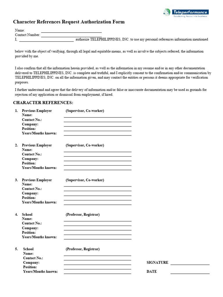 Character Reference Form | PDF