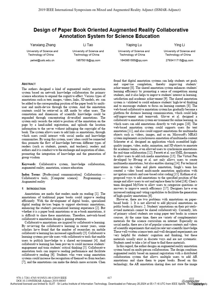 Design of Paper Book Oriented Augmented Reality | PDF | Augmented Reality | Annotation