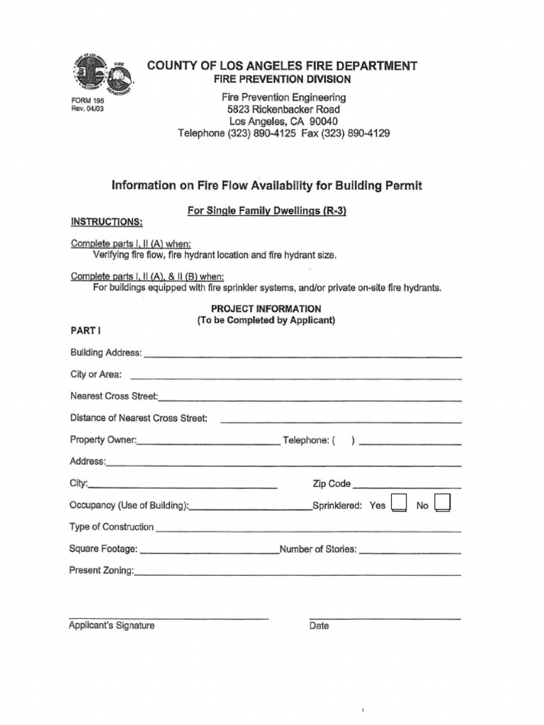Fire Flow Availability Form 195 | PDF