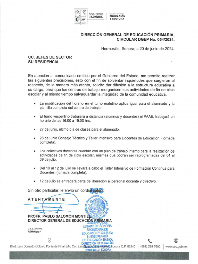 CIRCULAR DGEP No. 054 | PDF