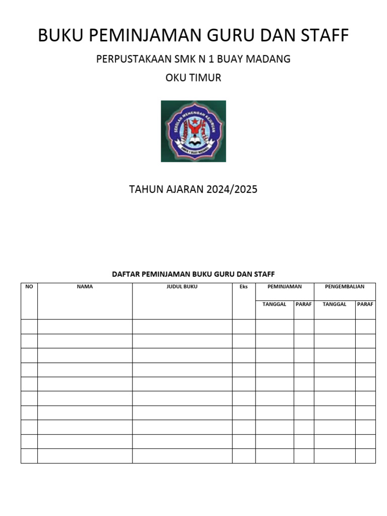 Buku Peminjaman Guru Dan Staff | PDF