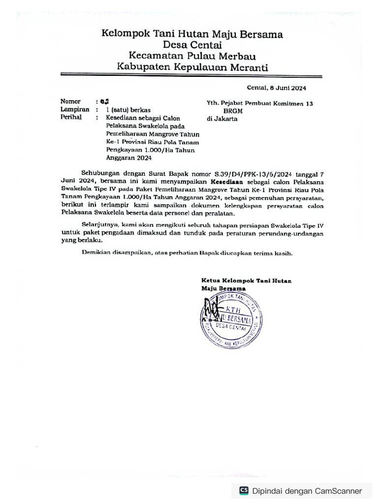 1.3 KTH Maju Bersama Kesediaan sebagai Calon Pelaksana | PDF