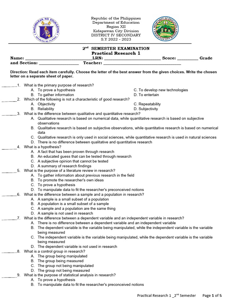 Practical Research 1 - 2nd Sem QUESTIONNAIRE | PDF | Causality | Qualitative Research