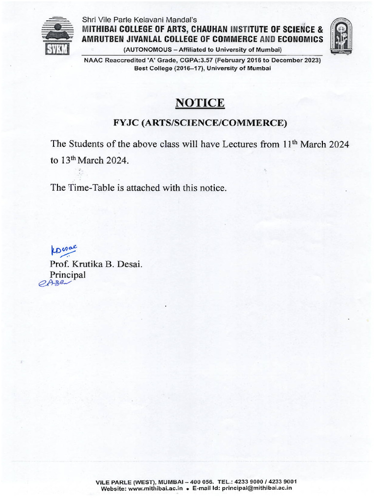 Regular Lecture Time Table for FYJC Arts Commerce and Science | PDF