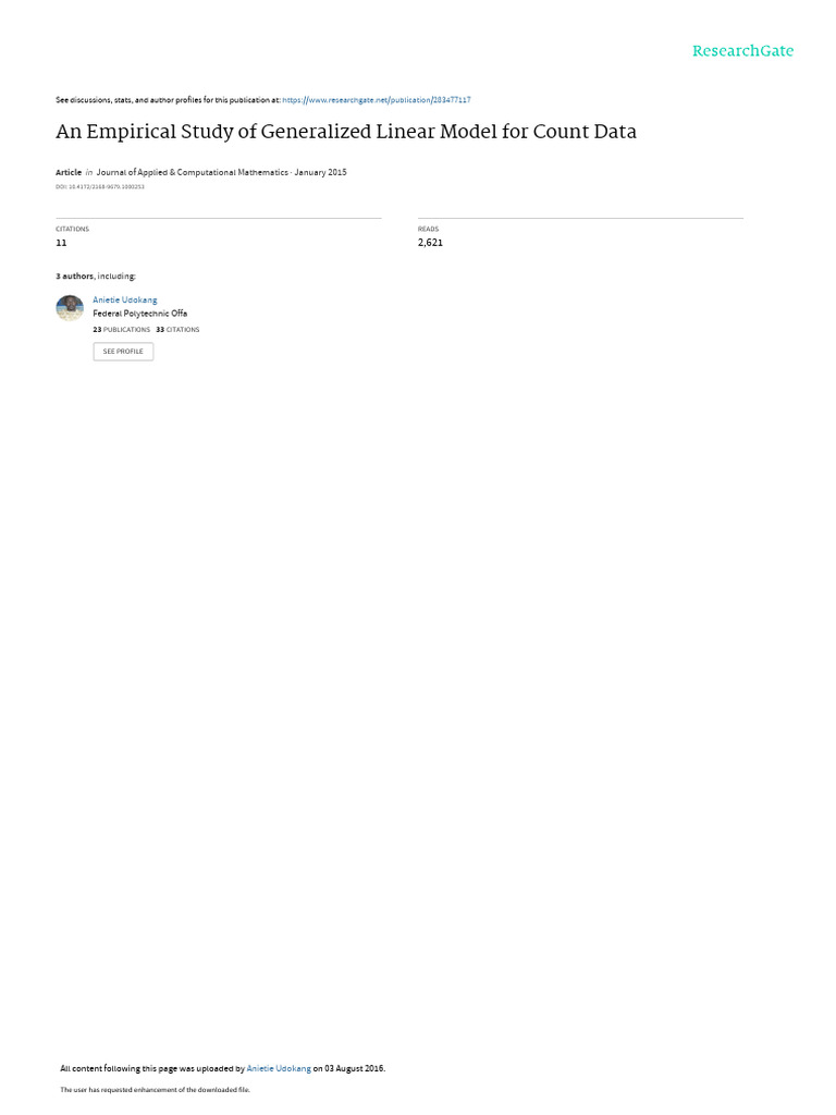 An Empirical Study of Generalized Linear Model For | PDF | Linear Regression | Errors And Residuals