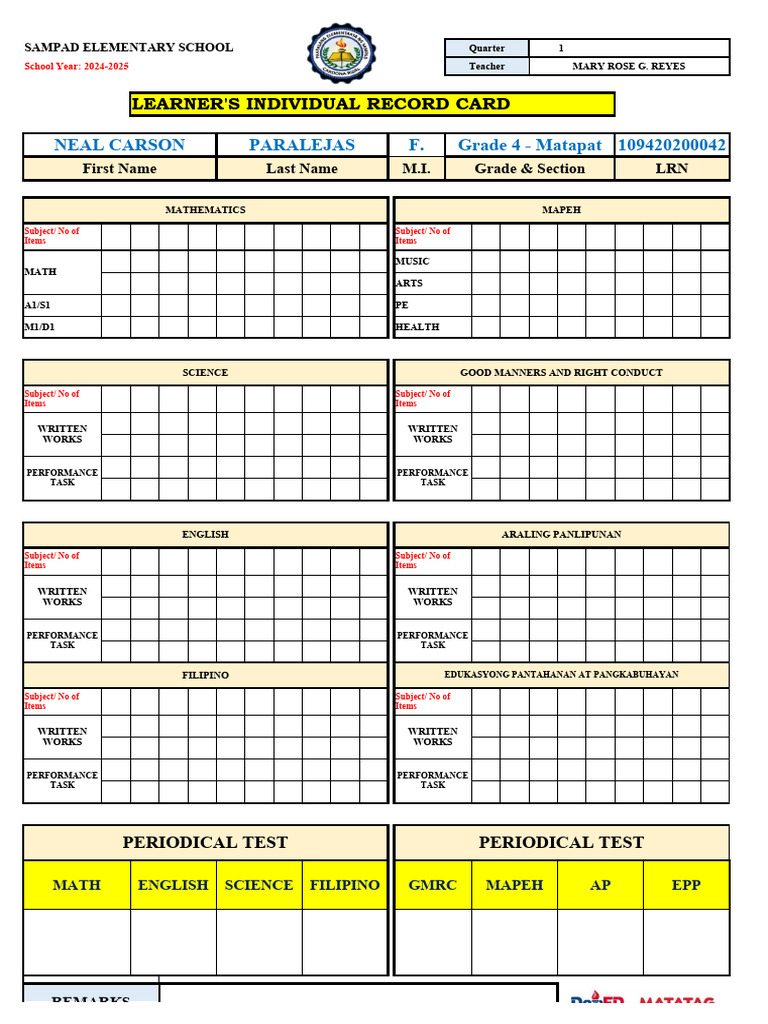 Learner's Individual Record Card (Excel) | PDF | Learning | Science