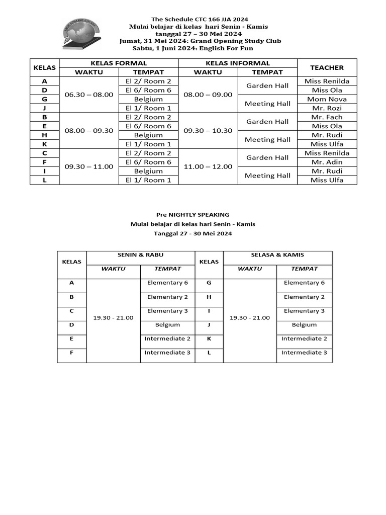 Jadwal Program Awal Tutorial | PDF