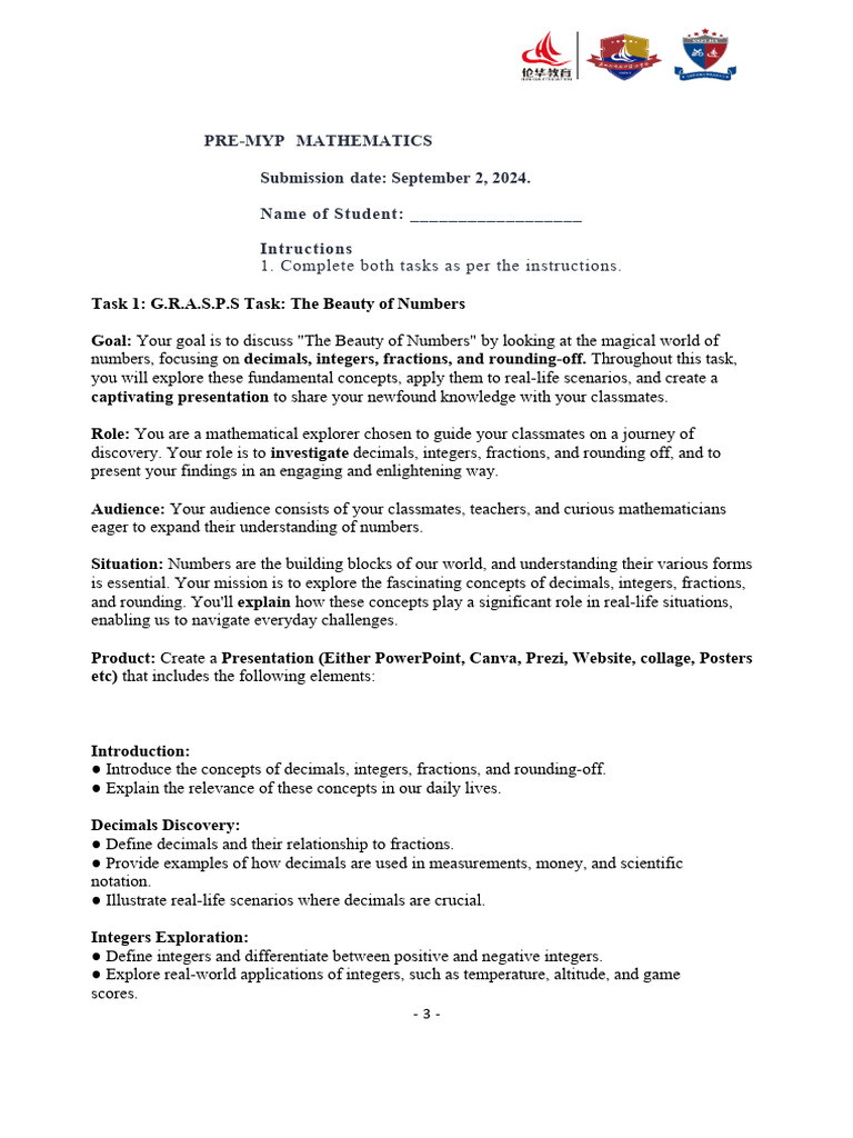 MYP 1 GRASPS - Number Systems | PDF | Decimal | Mathematics