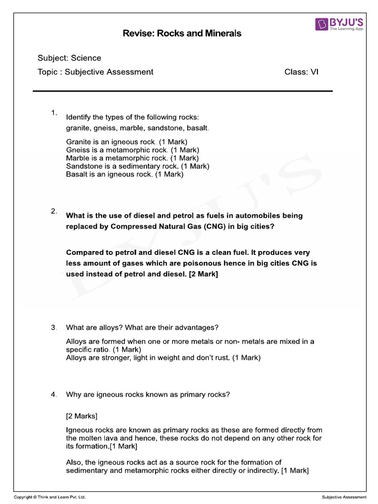 Revision On Rocks and Minerals - SUB | PDF