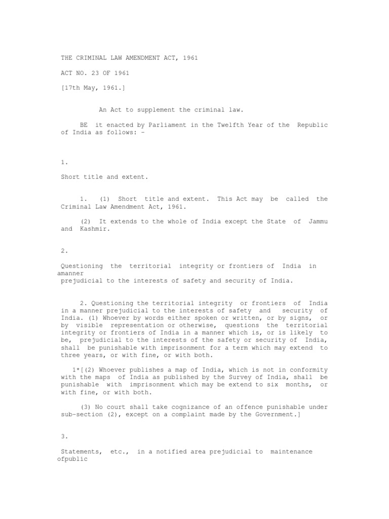 Criminal Law Amendment Act 1961 Overview | PDF | Justice | Crime & Violence