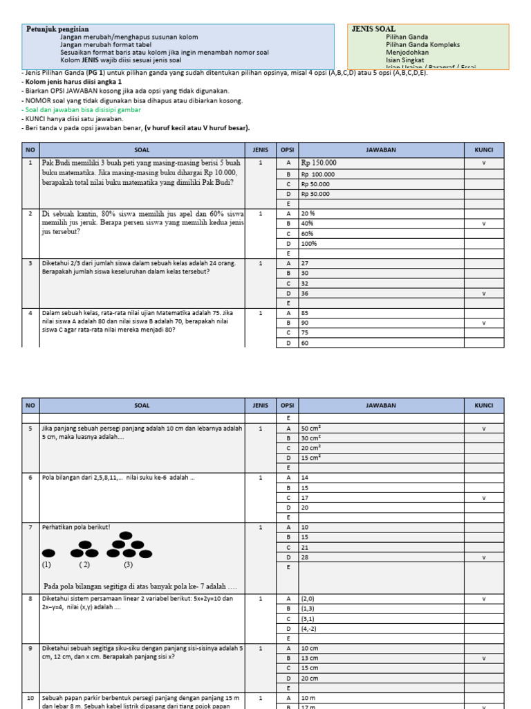 Template Soal Matematika MTK | PDF