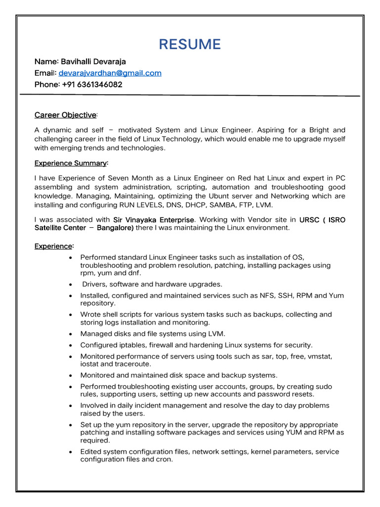 Devaraj-CV | PDF | Linux | Software Repository