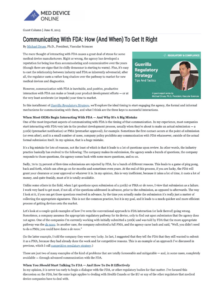 Communicating With FDA | PDF