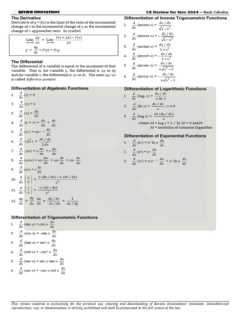 CE Board Nov 2024 - Basic Calculus 1 | PDF | Trigonometric Functions | Derivative
