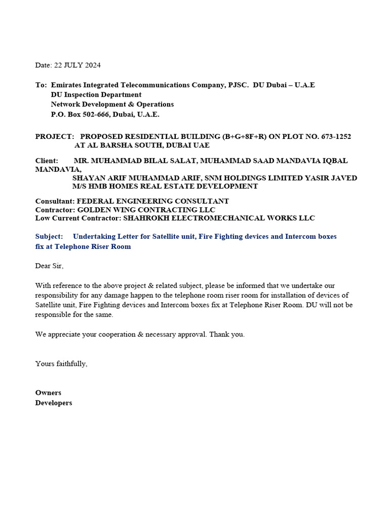 Undertaking Letter - Sample | PDF