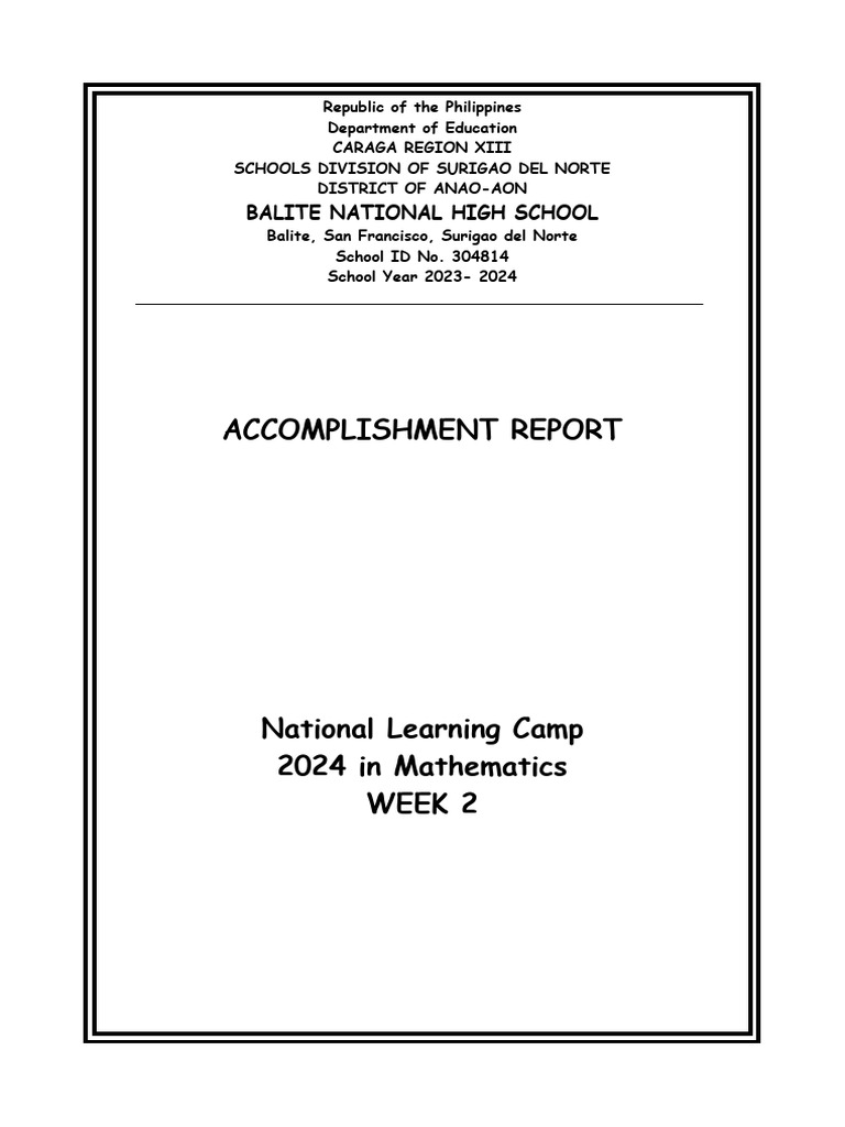 NLC 2024 Accomplishment Report: Week 2 | PDF
