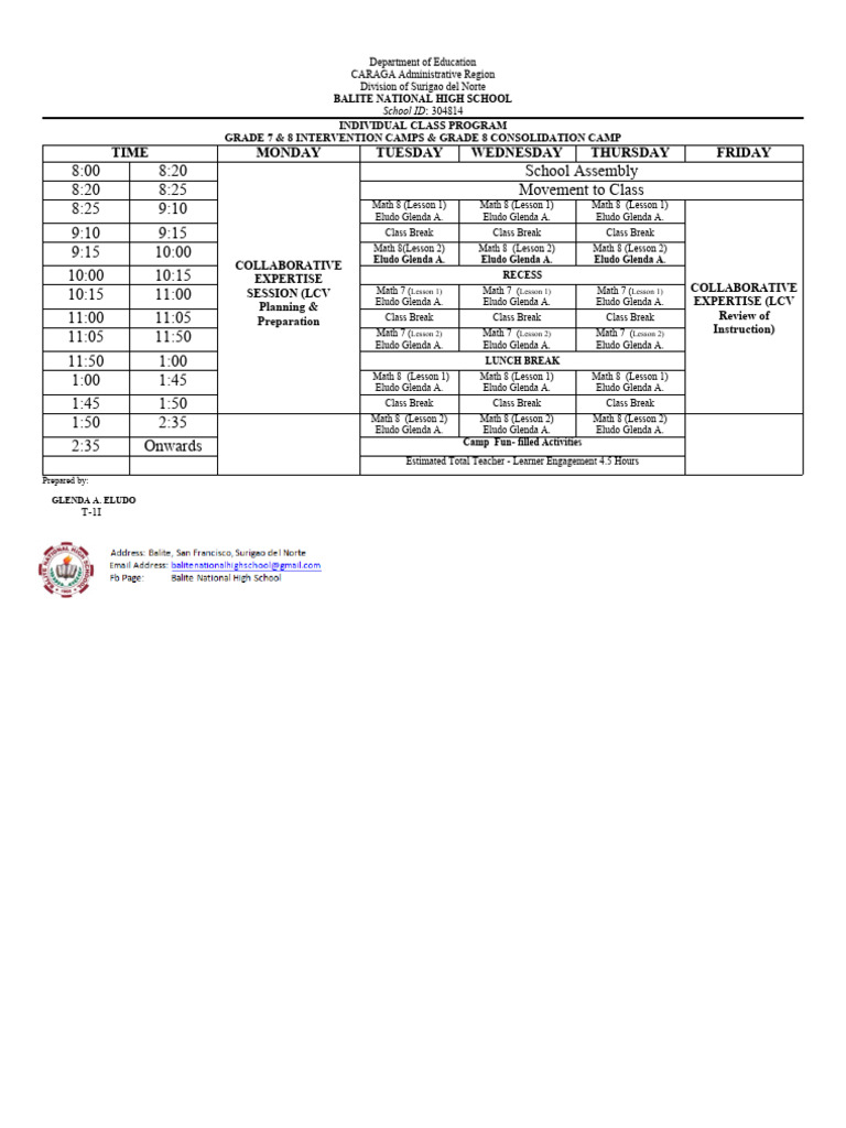 NLC Individual Class Program | PDF | Learning | Behavior Modification
