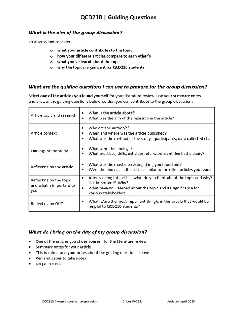 QCD210 Guiding Questions For Discussion - UPDATED APRIL 2023 | PDF ...