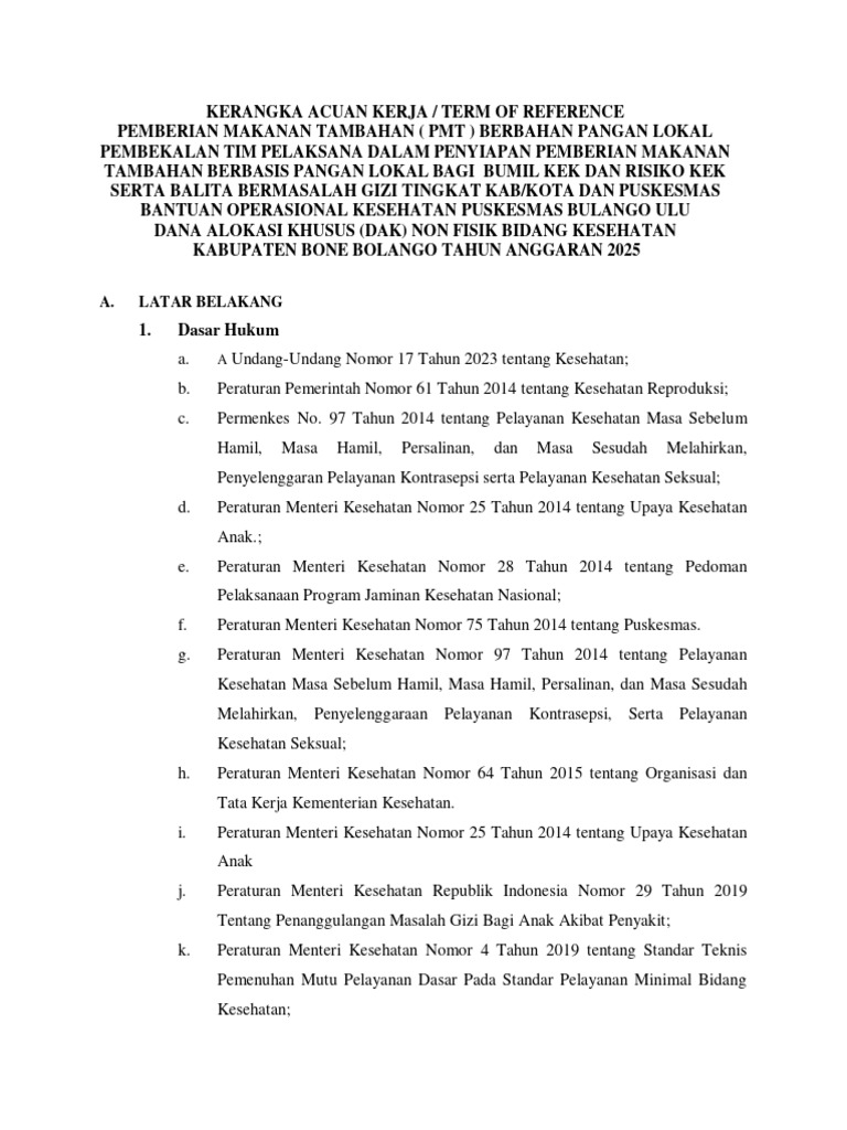 1.1 Tor Pembekalan Tim PMT | PDF