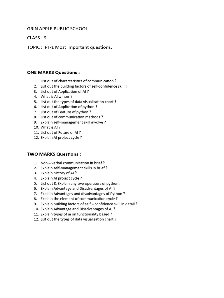 CLASS 9 IMP Questions PT-1 | PDF
