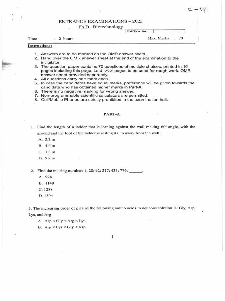 2023 PhD Biotechnology Entrance Exam Guide | PDF | Organisms | Virology
