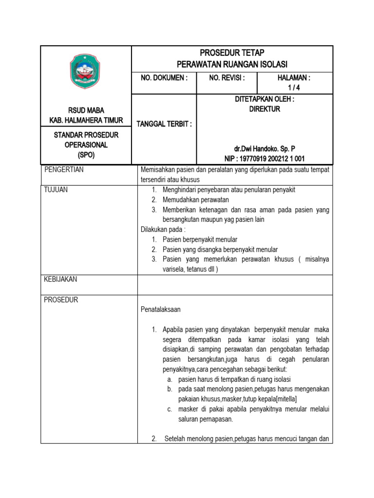 SOP Ruangan Isolasi | PDF | Pengembangan Diri | Sains & Matematika