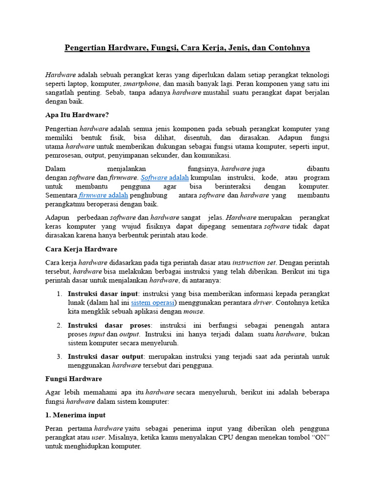 Definisi dan Fungsi Hardware Komputer | PDF