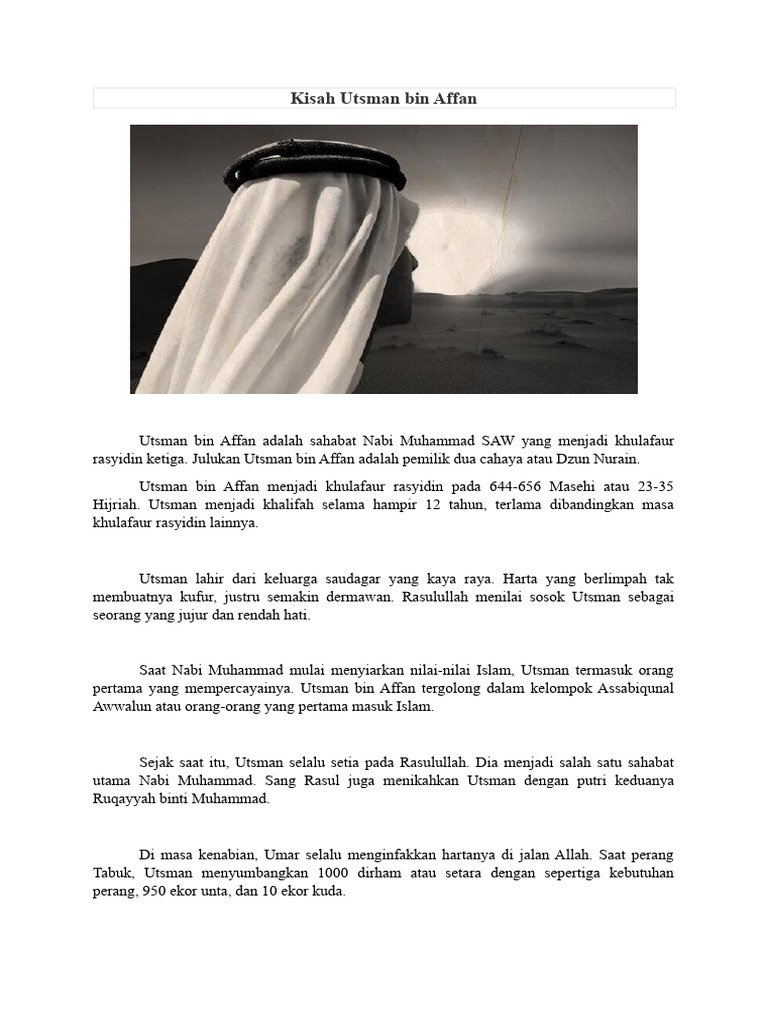 Kisah Utsman Bin Affan | PDF | Sejarah | Agama & Spiritualitas