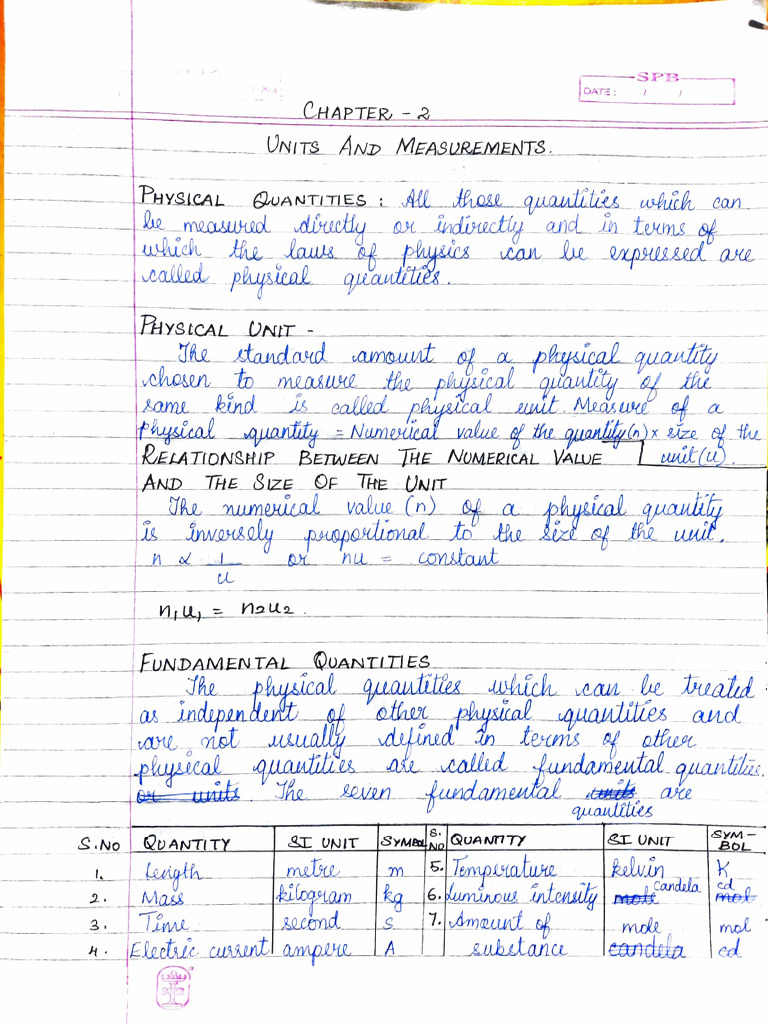 Units and Measurement Notes | PDF