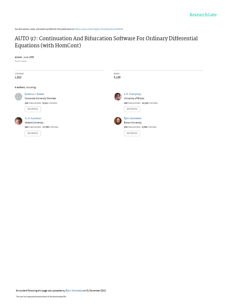 AUTO 97 Continuation and Bifurcation Software For | PDF | Waves | Equations